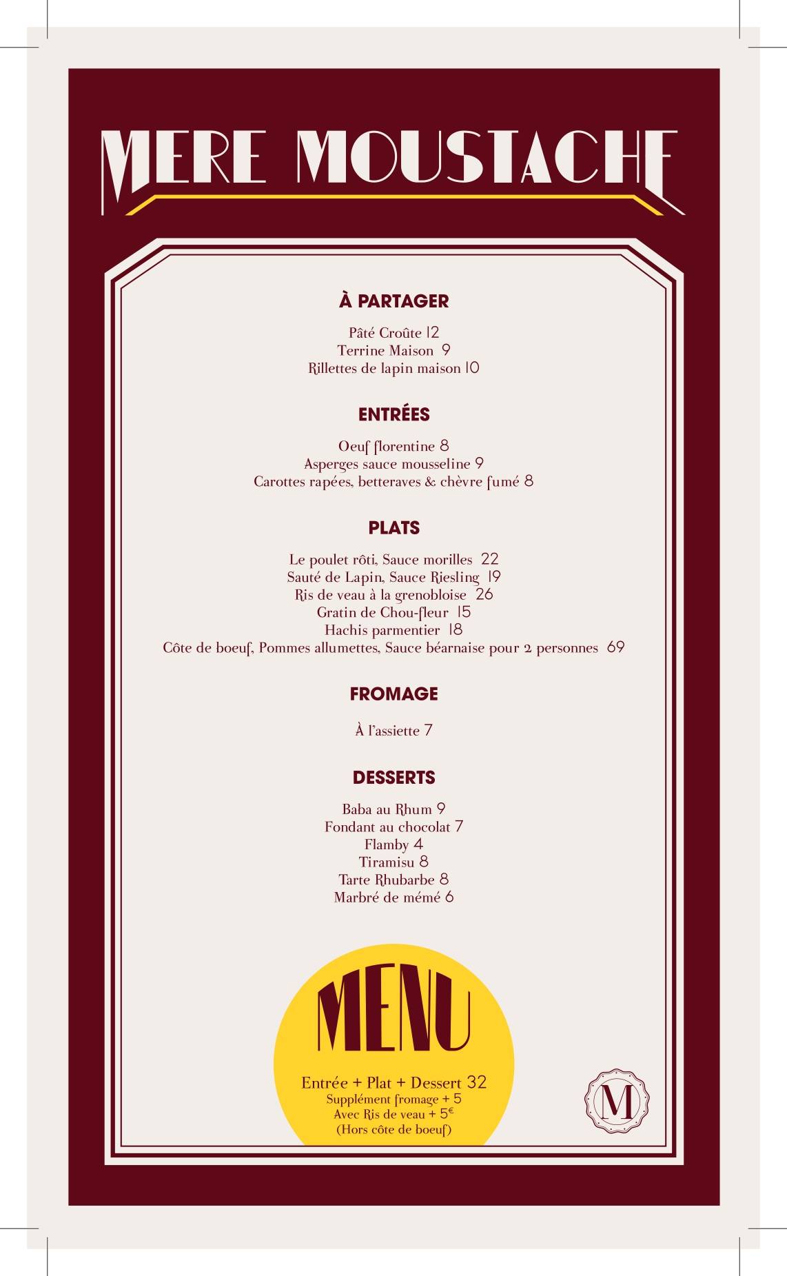 Carta del restaurante La Mère Moustache, Clermont-Ferrand