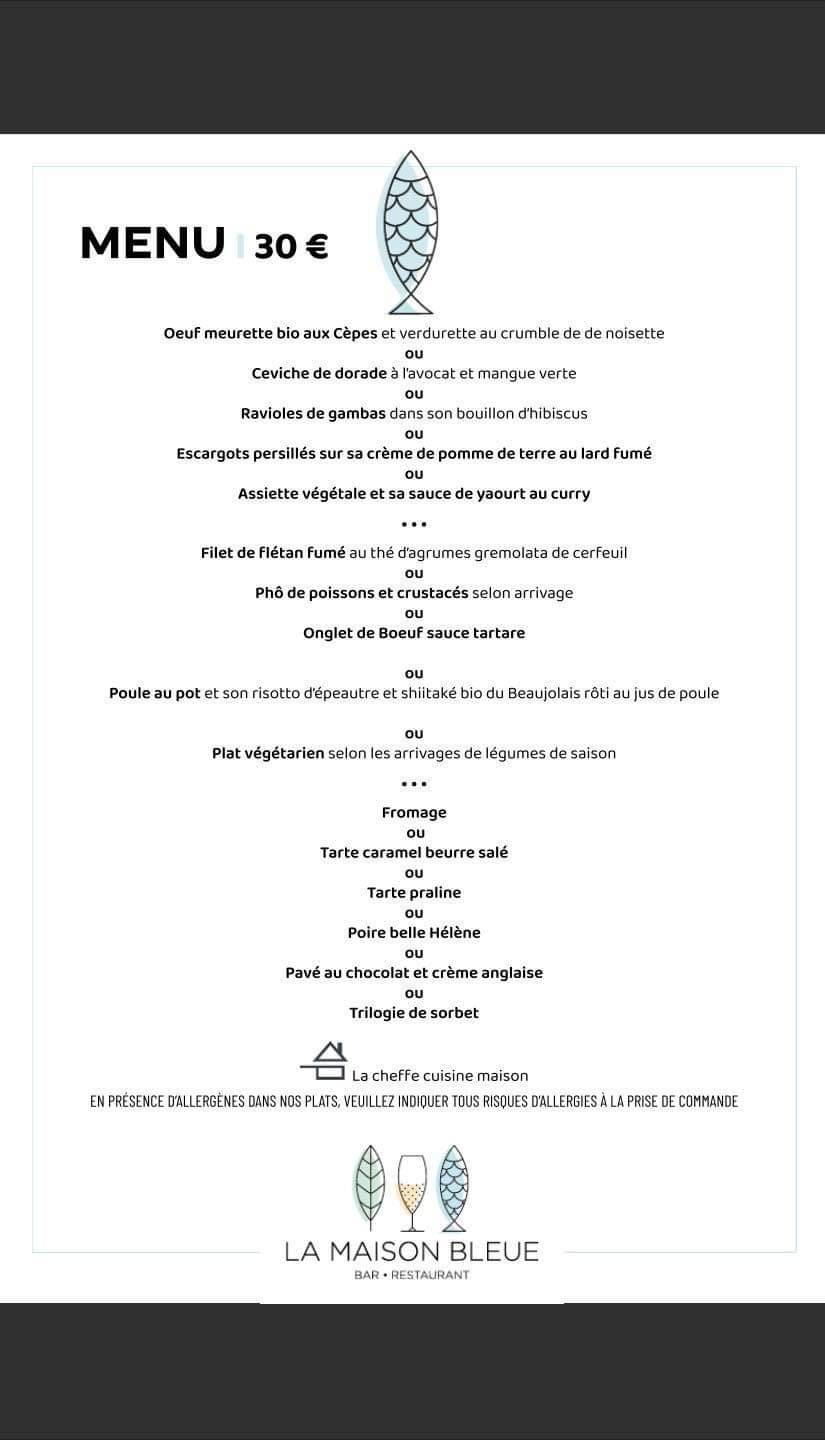 Menu au La Maison Bleue restaurant, Trévoux