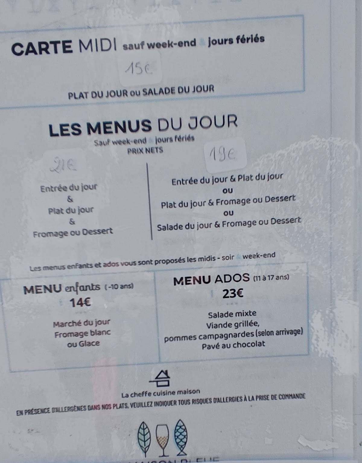Menu au La Maison Bleue restaurant, Trévoux