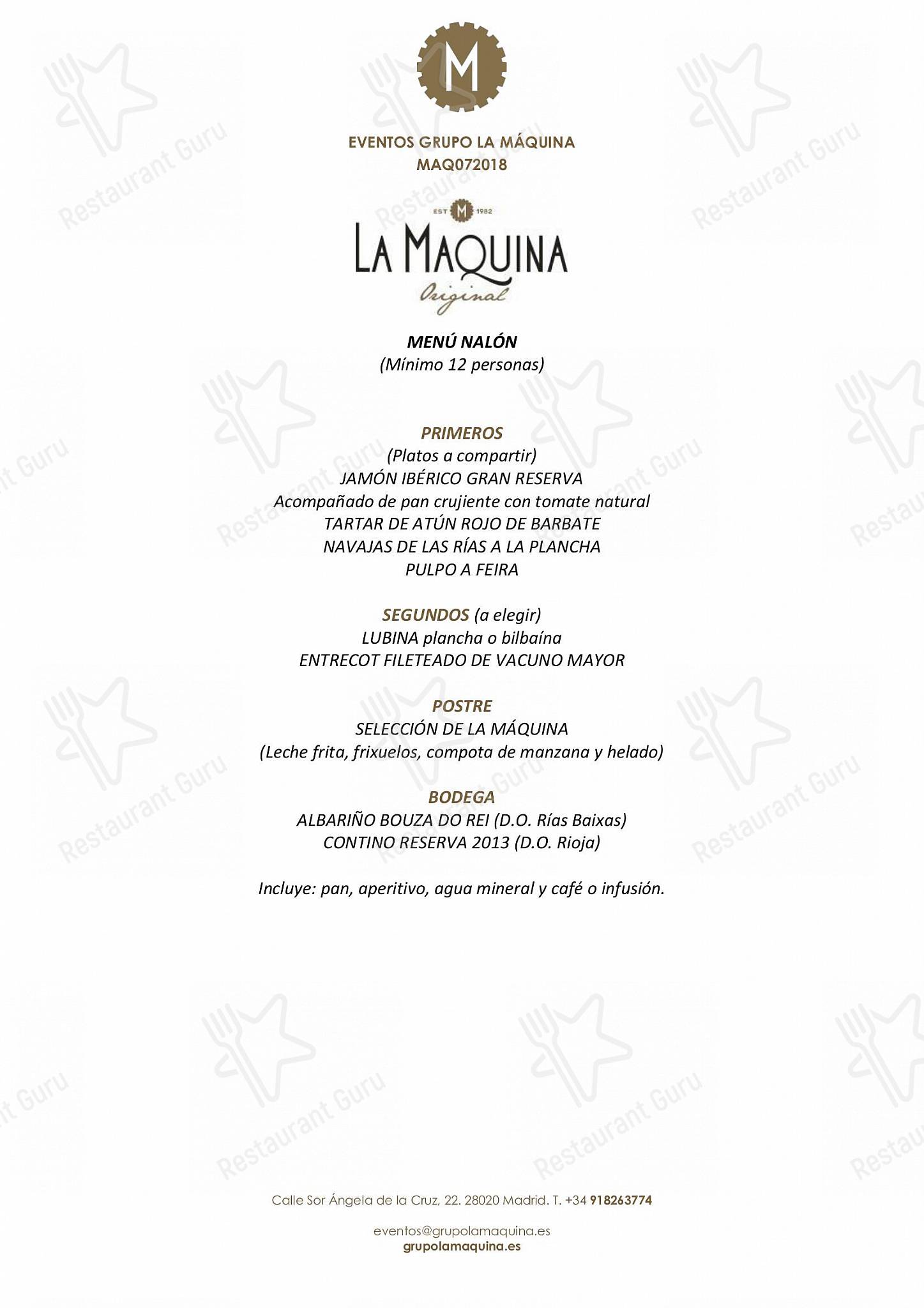 Carta del restaurante La Máquina Original, Madrid, C. del Sor Ángela ...