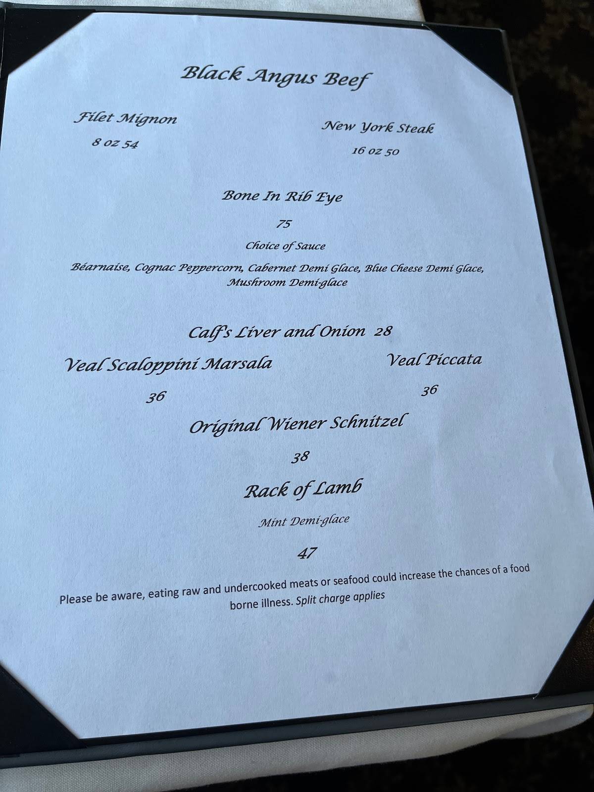 Menu at La Mère Michelle restaurant, Saratoga