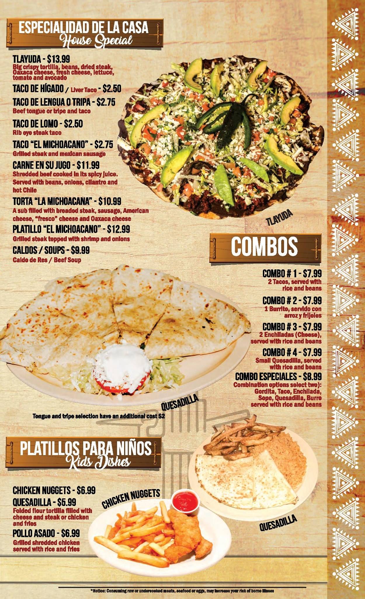 Menu at La Michoacana Mexican Market #10 restaurant, Huber Heights
