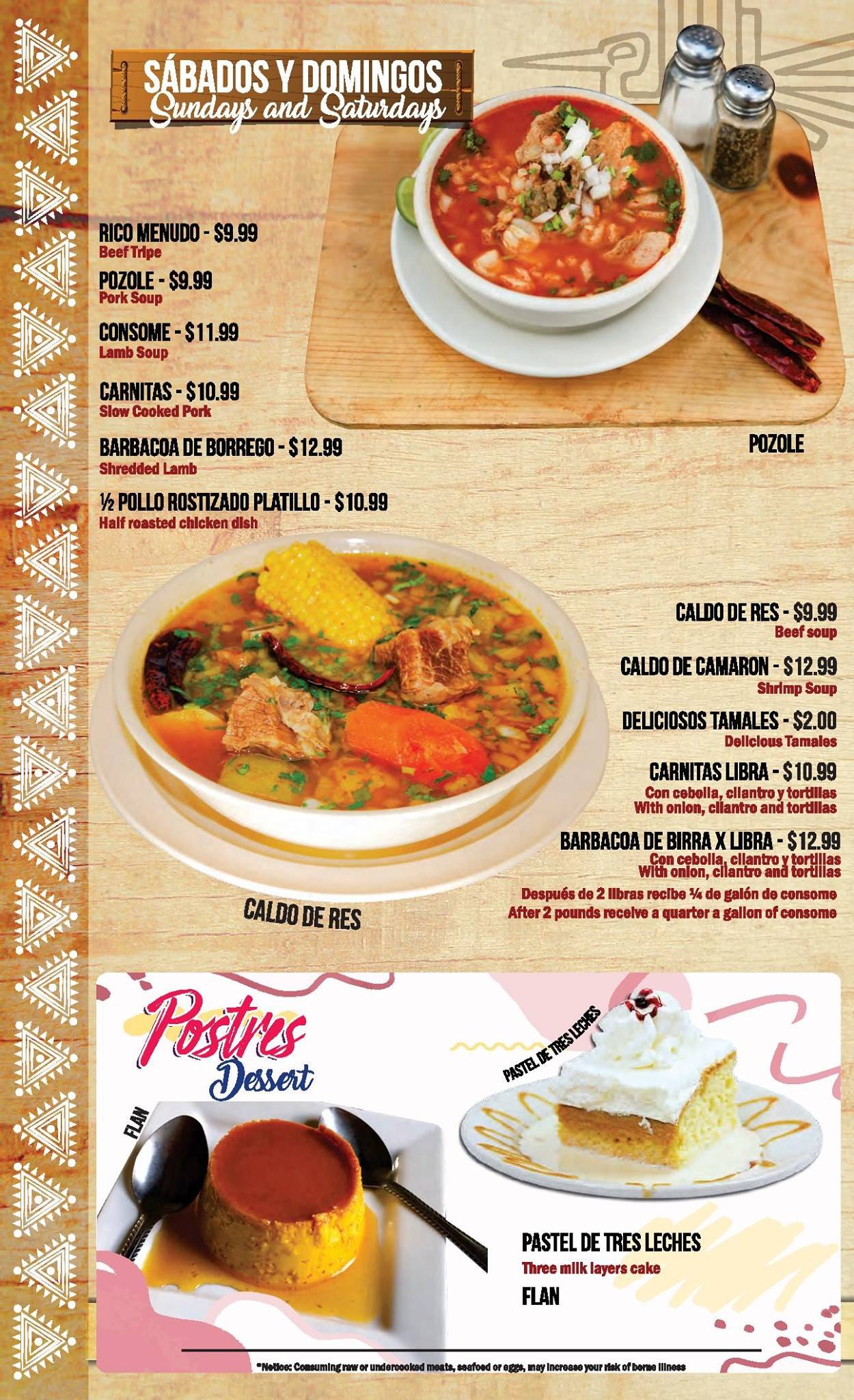 Menu at La Michoacana Mexican Market #10 restaurant, Dayton