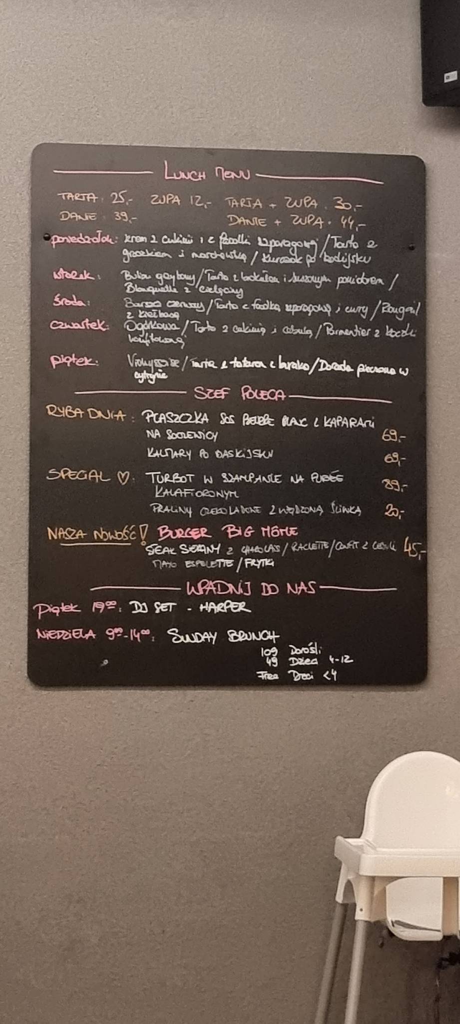 Carta del restaurante La Mome, Varsovia