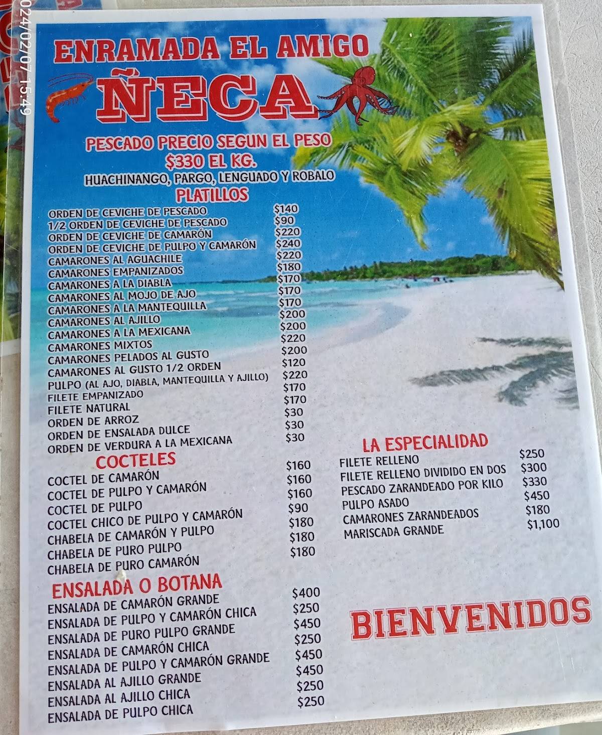 Carta del restaurante La Ñeca, Mexico