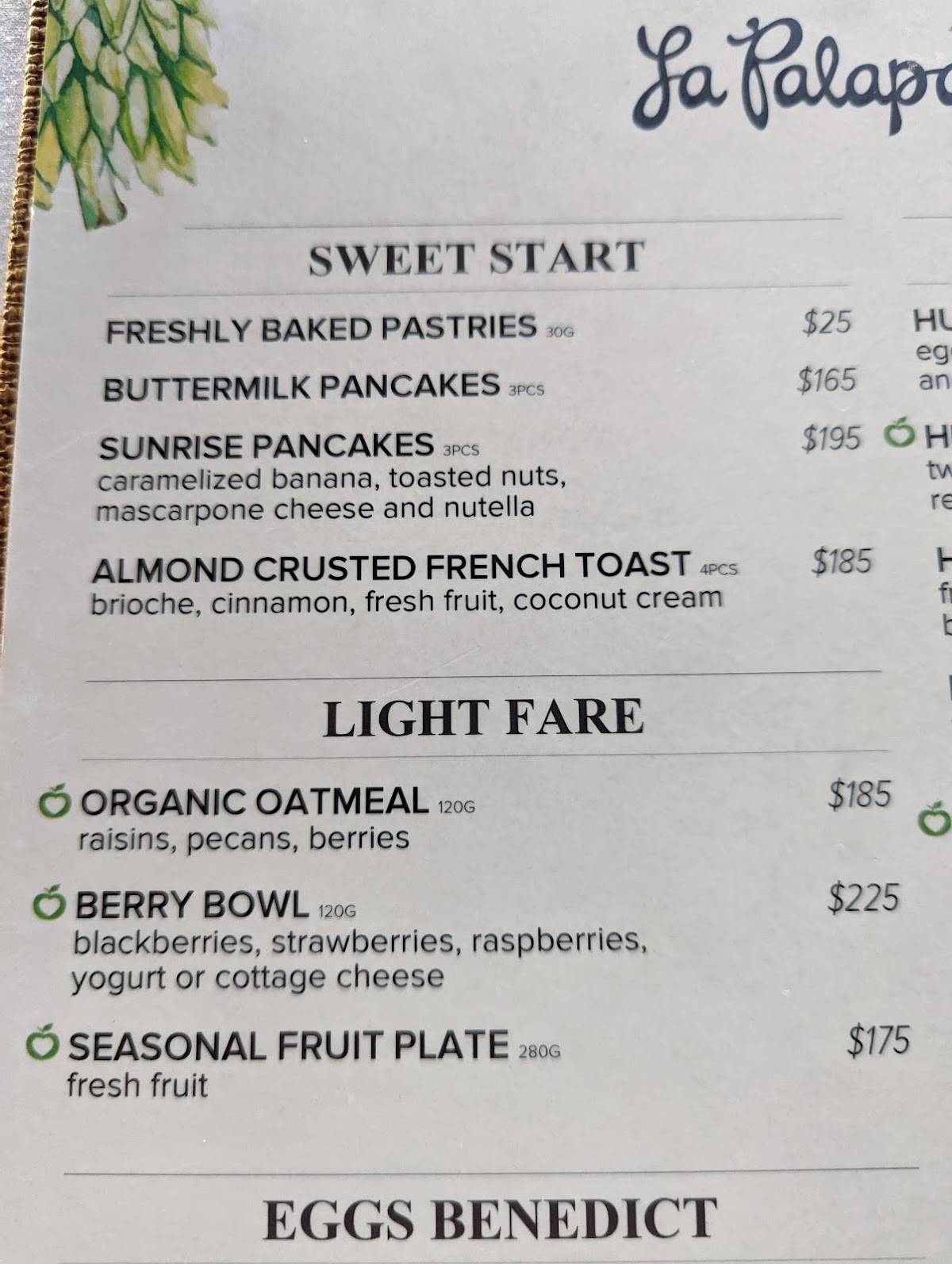 Menu at La Palapa Restaurant, Puerto Vallarta, Púlpito 105-3