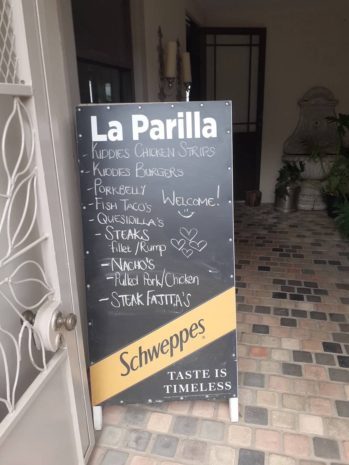 Menu at La Parrilla restaurant, Riebeeck Kasteel