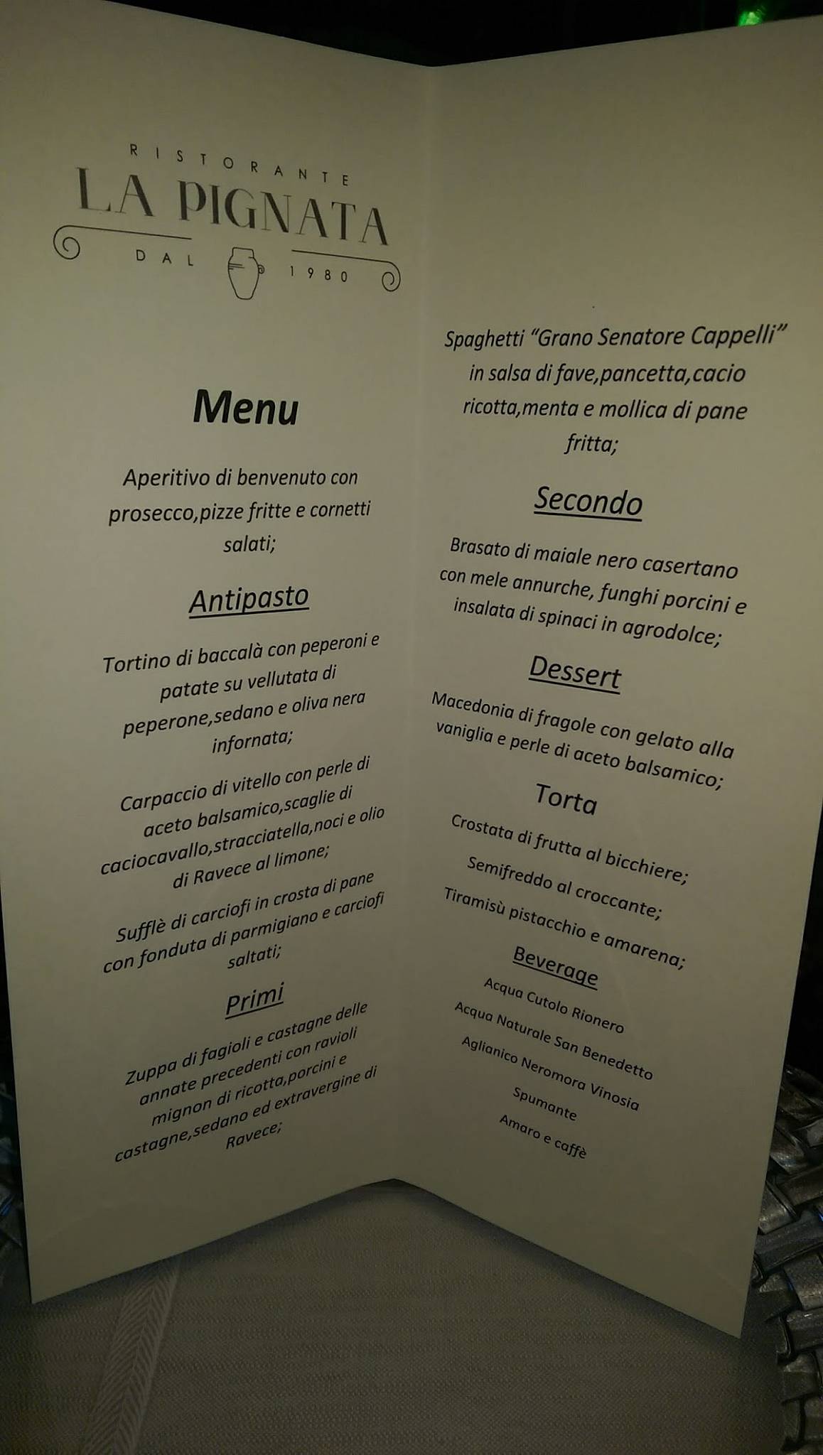 Menu da La Pignata pizzeria, Ariano Irpino