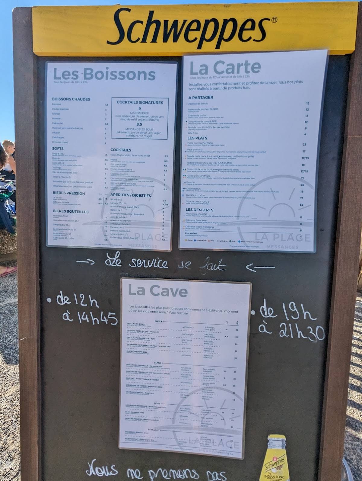 Menu au Fermé restaurant, Messanges