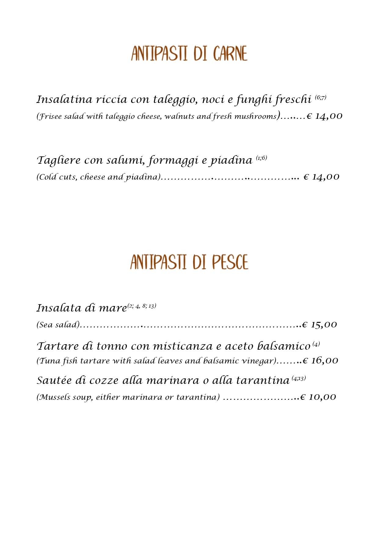 Menu at La Pritona Ristorante, Area Industriale, Viale Botticelli