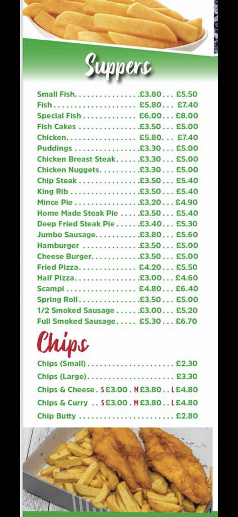 Menu at La Riviera Chip Shop restaurant, Kelty