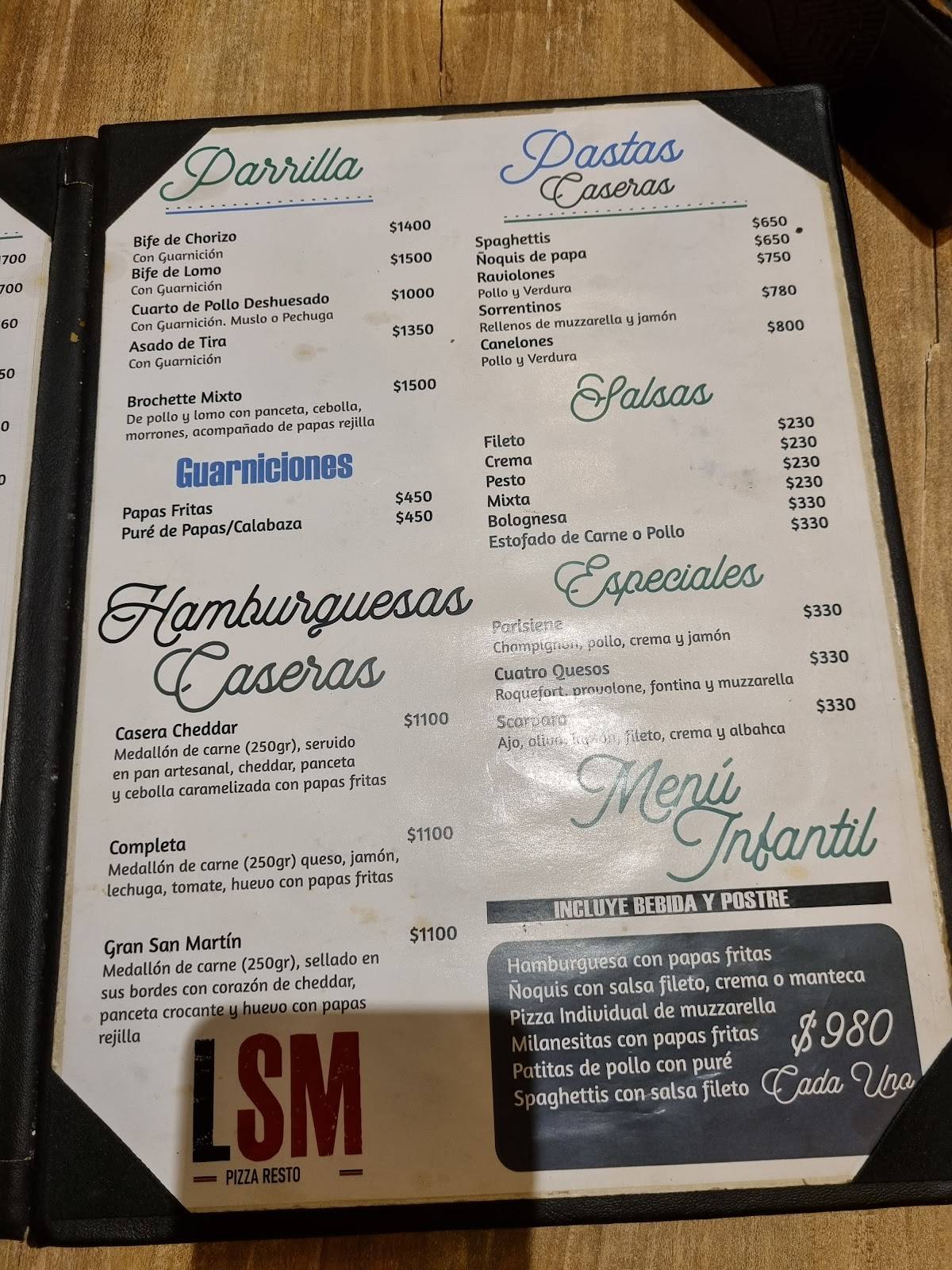Carta del restaurante La San Martin, San Martín