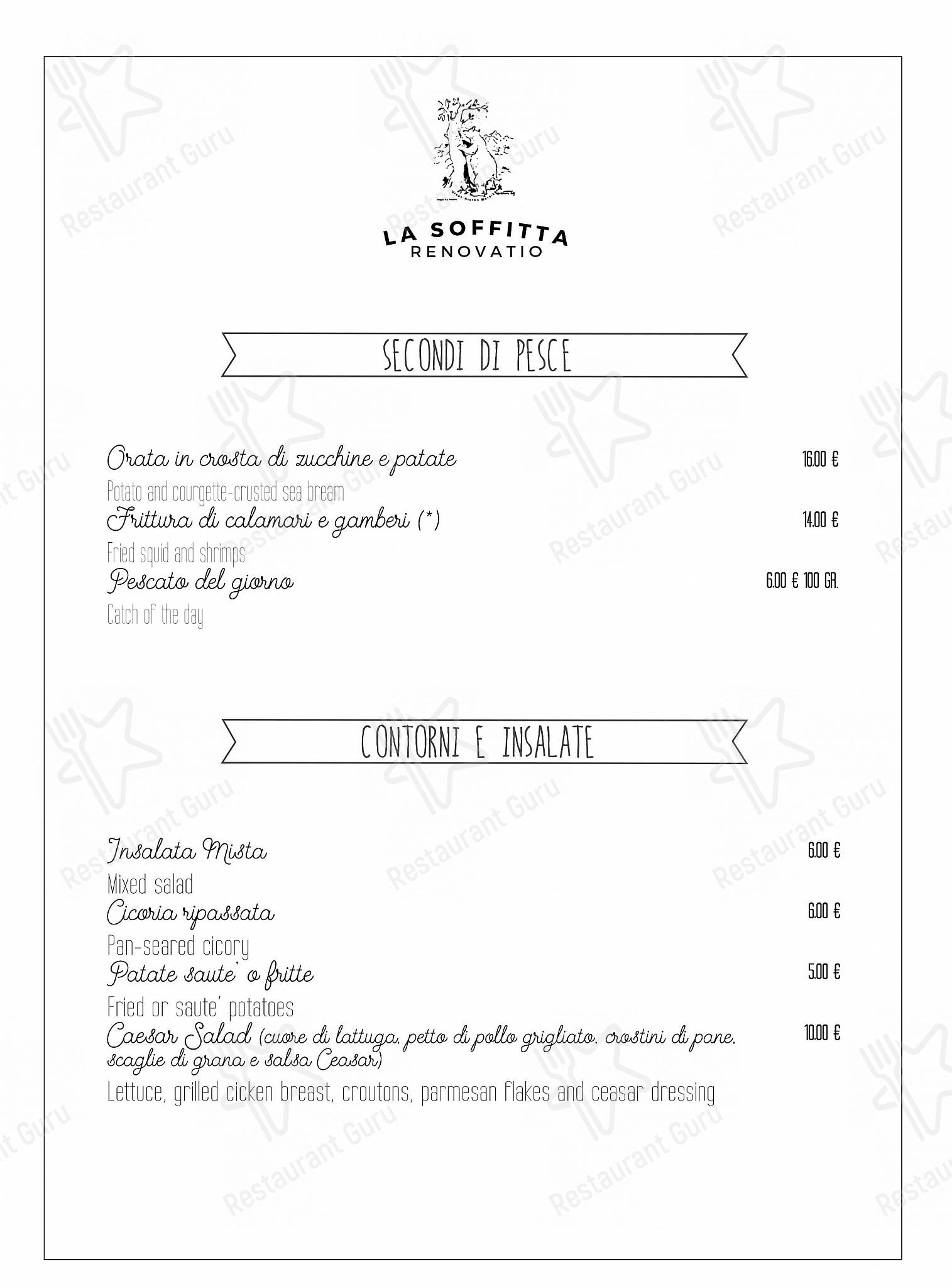 Menu at La Soffitta Renovatio pizzeria, Rome, Piazza del Risorgimento