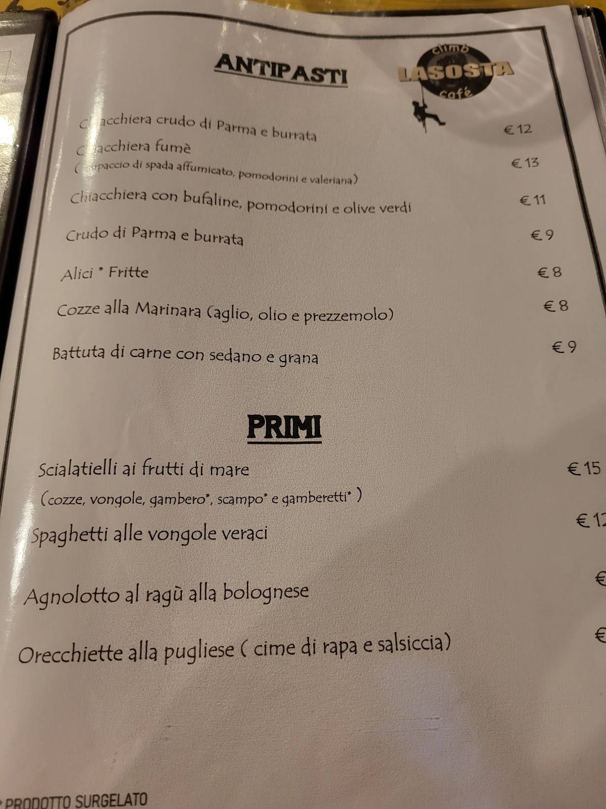 Menu da La Sosta Climb Café ristorante, Caprie