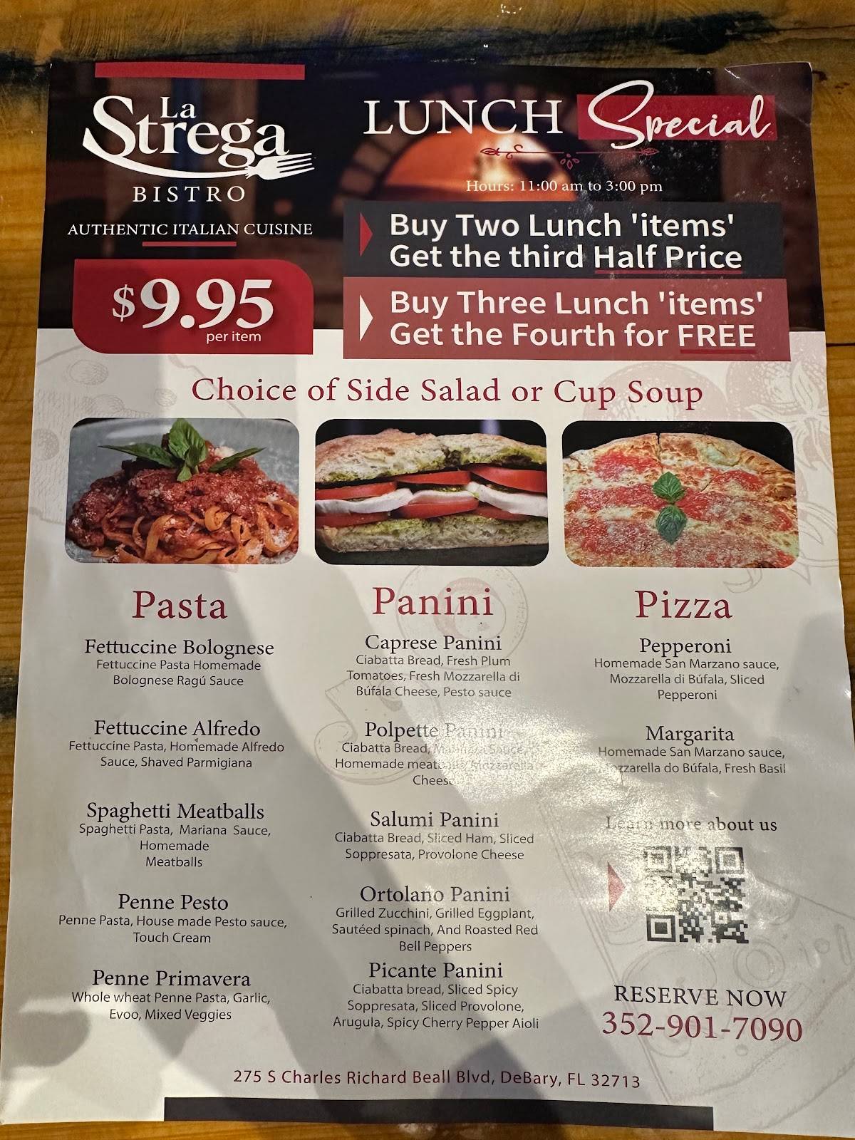 Menu at La Strega Bistro restaurant, DeBary
