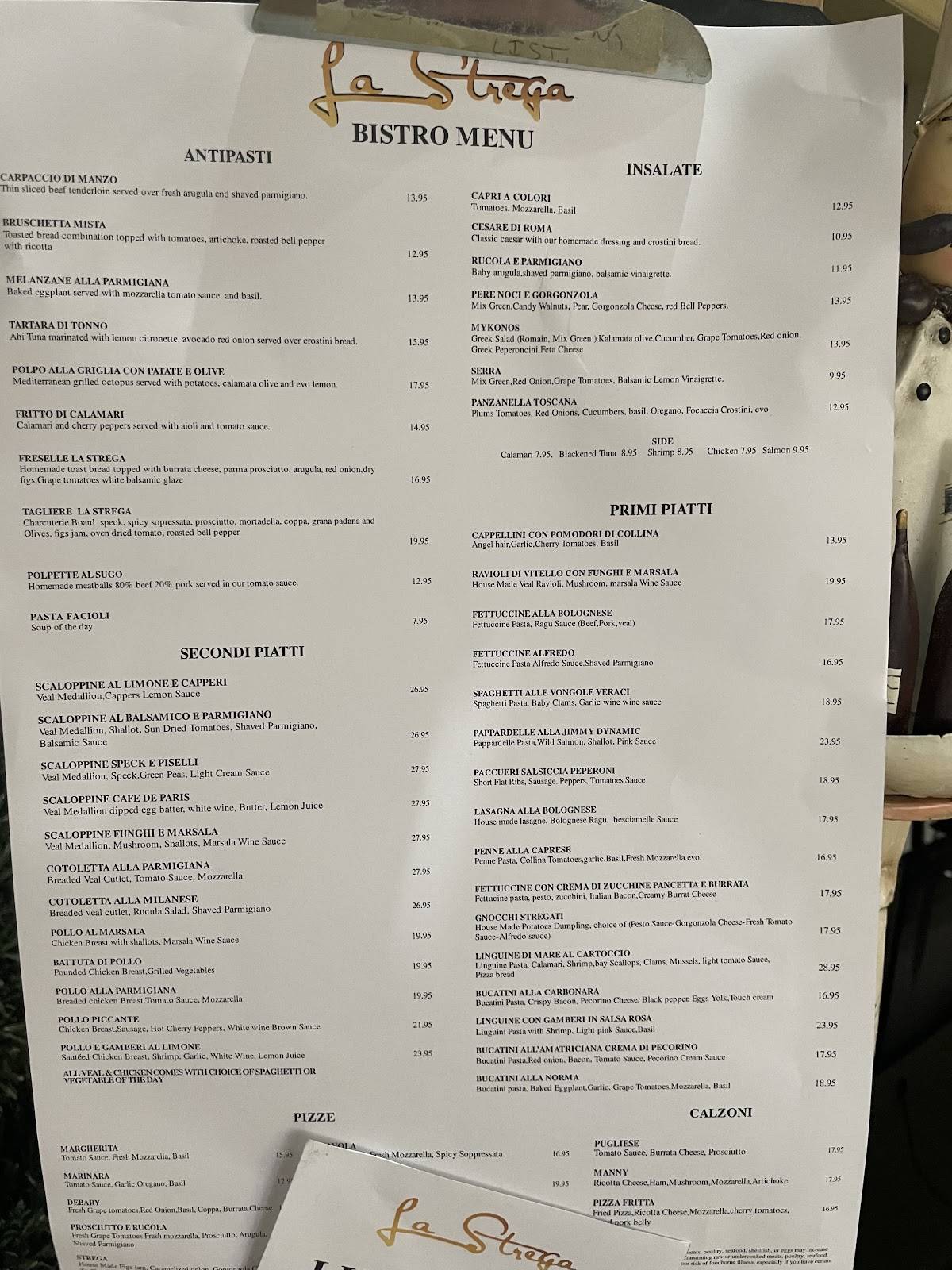 Menu at La Strega Bistro restaurant, DeBary