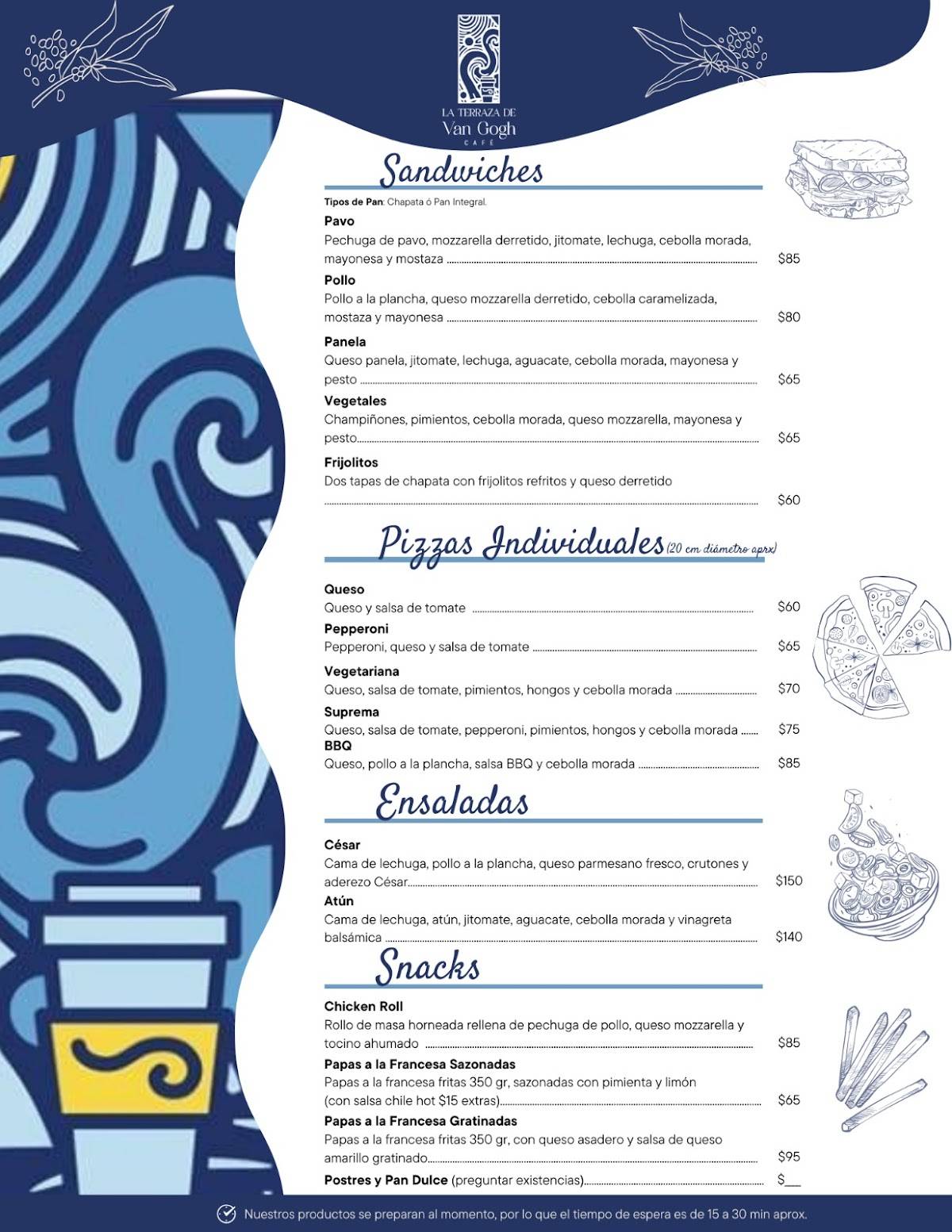 Menu at La Terraza de Van Gogh Café Aguascalientes, Aguascalientes