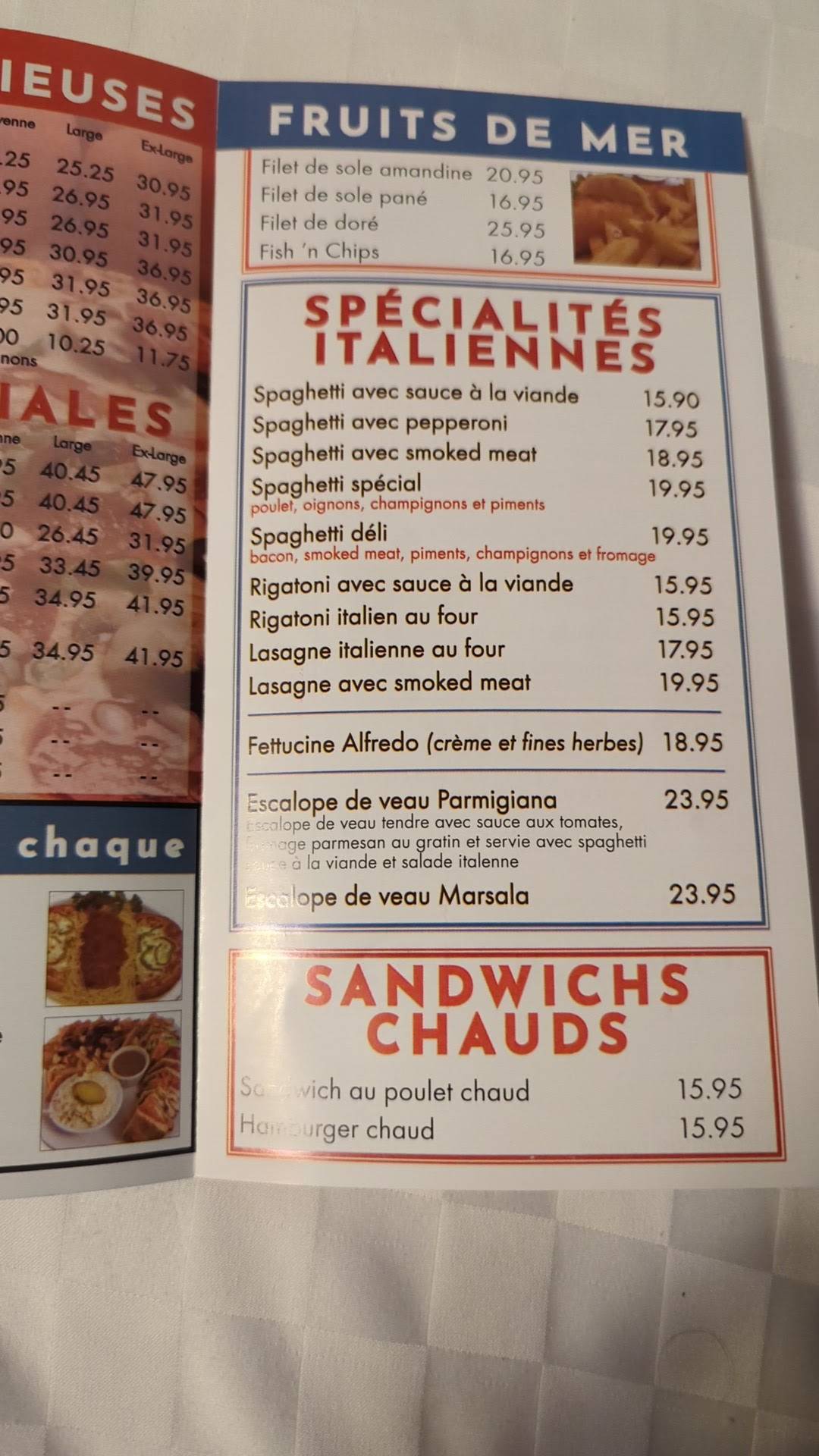 Menu au La Tuque Déli pizzeria, La Tuque