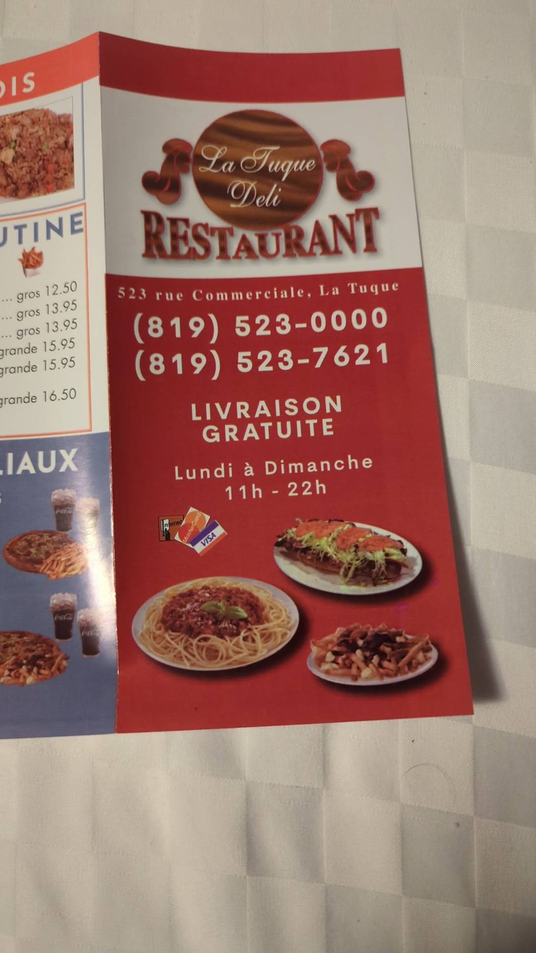 Menu au La Tuque Déli pizzeria, La Tuque