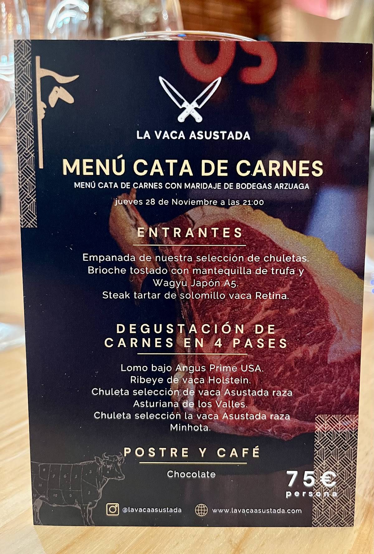 Carta de La Vaca Asustada Gijón Restaurante, Gijón