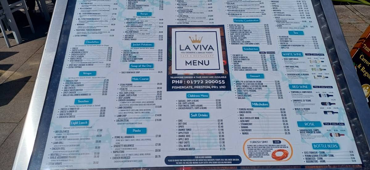 Menu at La Viva Cafe Restaurant, Preston