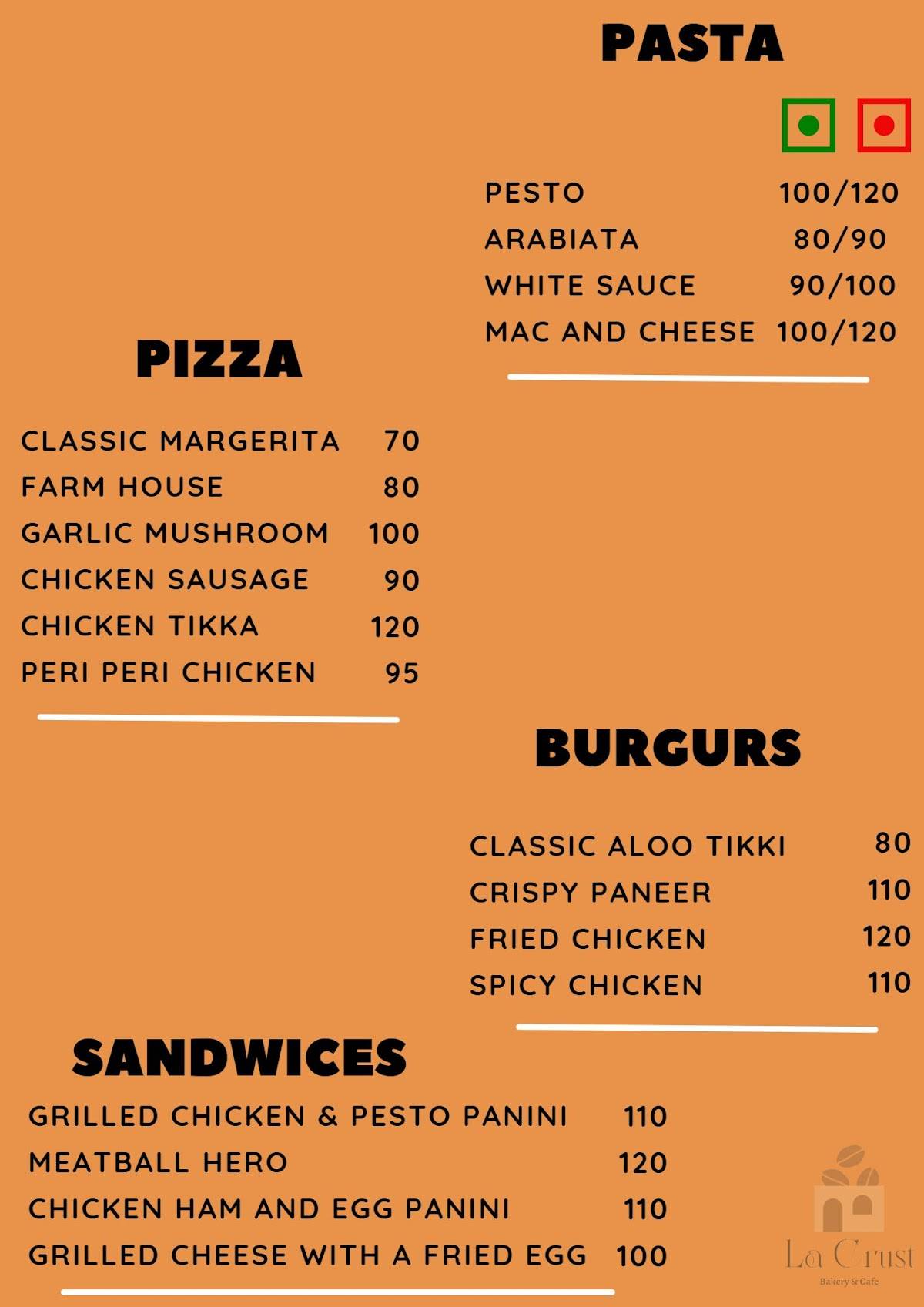 Menu at La crust Bakery & Cafe, Boisar