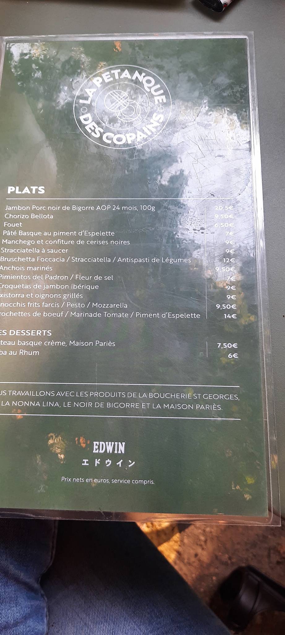Menu au La pétanque des copains restaurant, Toulouse