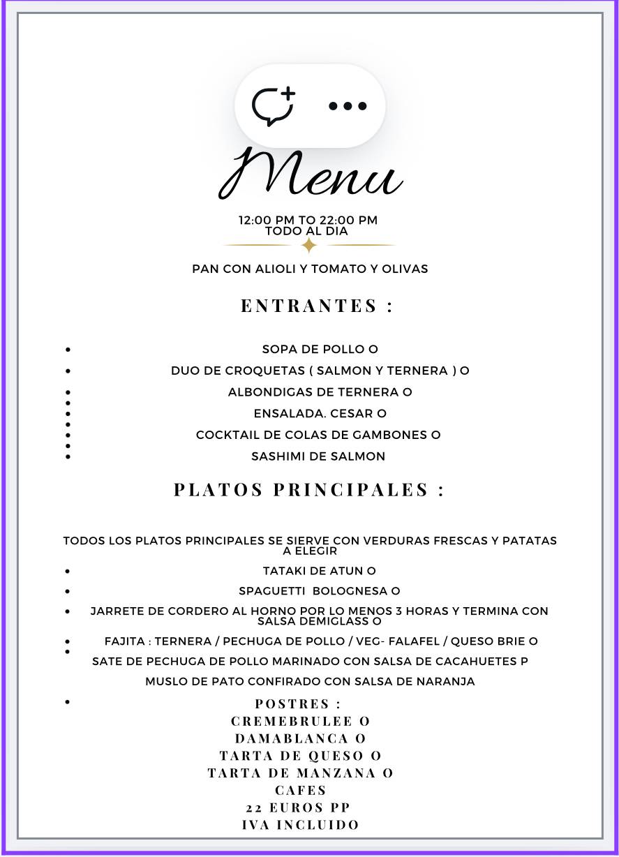 Menu at La rive restaurant, L'Albir