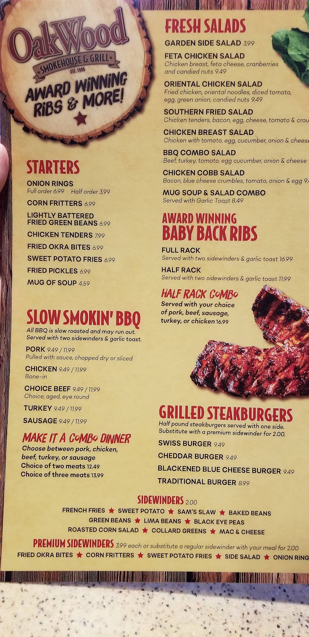 Menu at Oakwood Smokehouse steakhouse, Lady Lake
