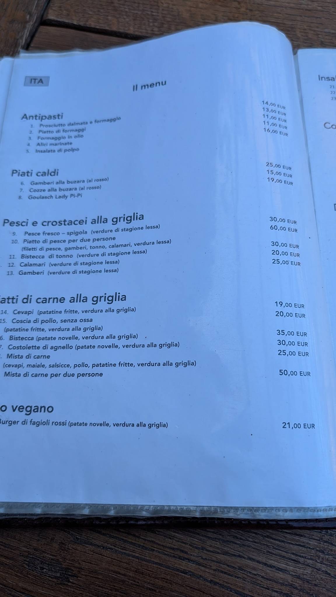 Menu at Lady Pi-Pi restaurant, Dubrovnik