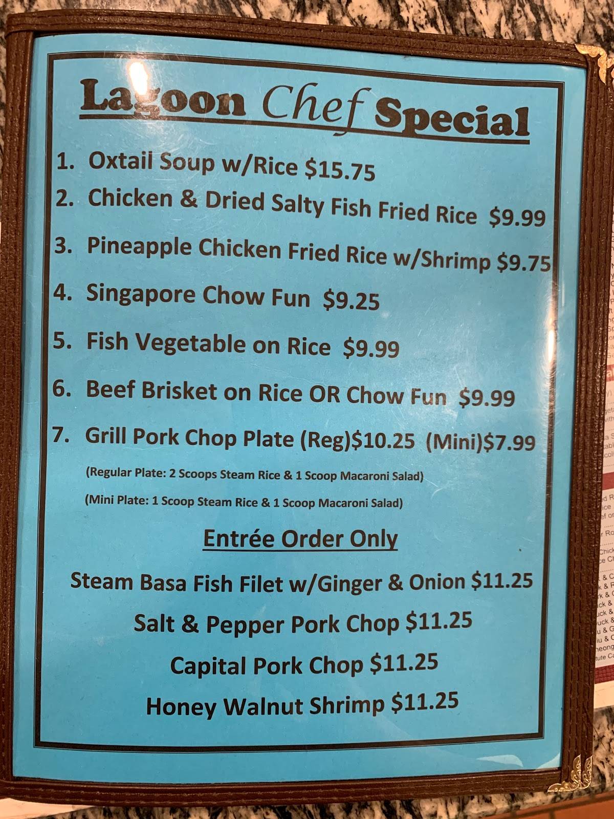 Menu at Lagoon Chinese Restaurant, Honolulu, Waiwai Loop