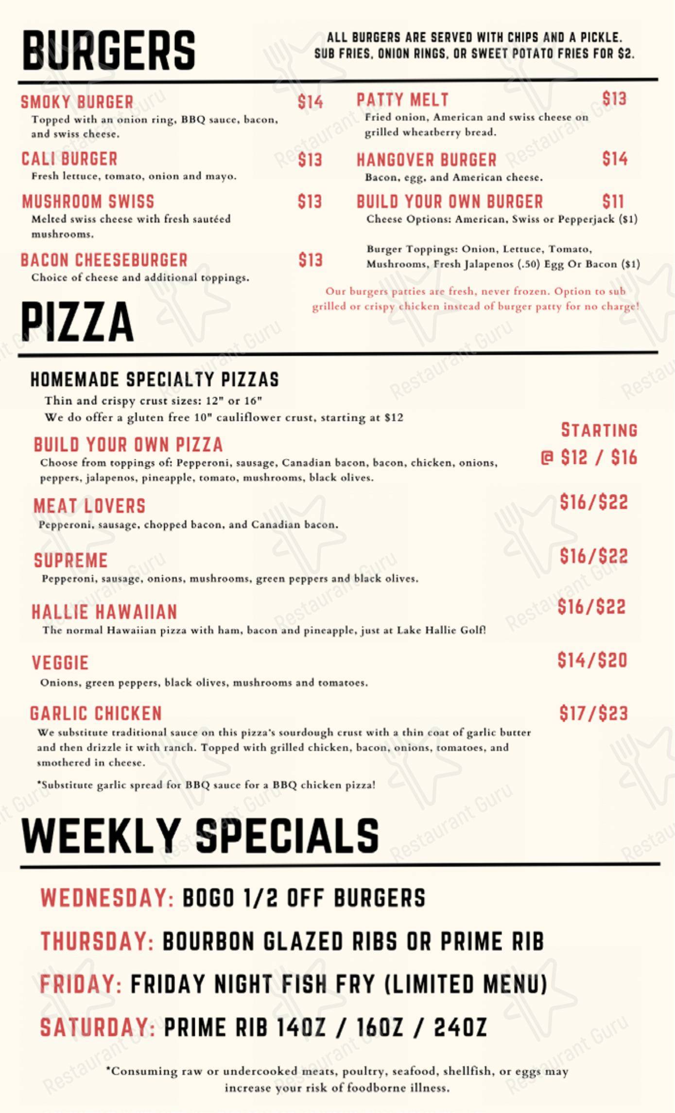 Menu at Lake Hallie Golf Course / Bar & Restaurant, Chippewa Falls ...