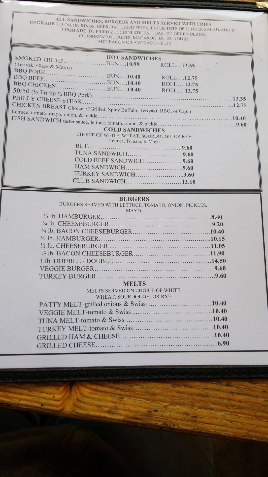 Menu at The Rock Inn restaurant, Lake Hughes