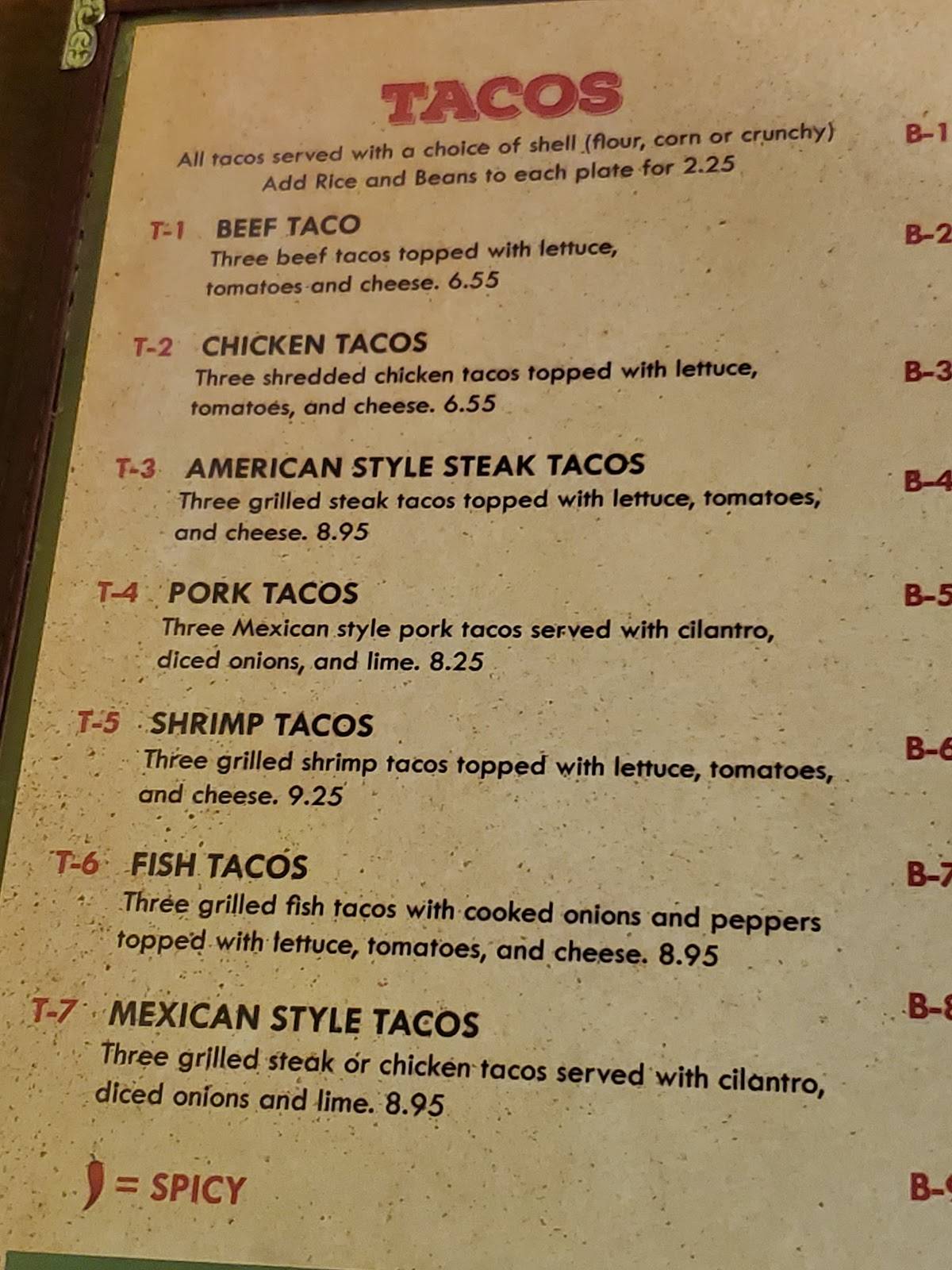 Menu at Laredo Mexican Restaurant, Starke