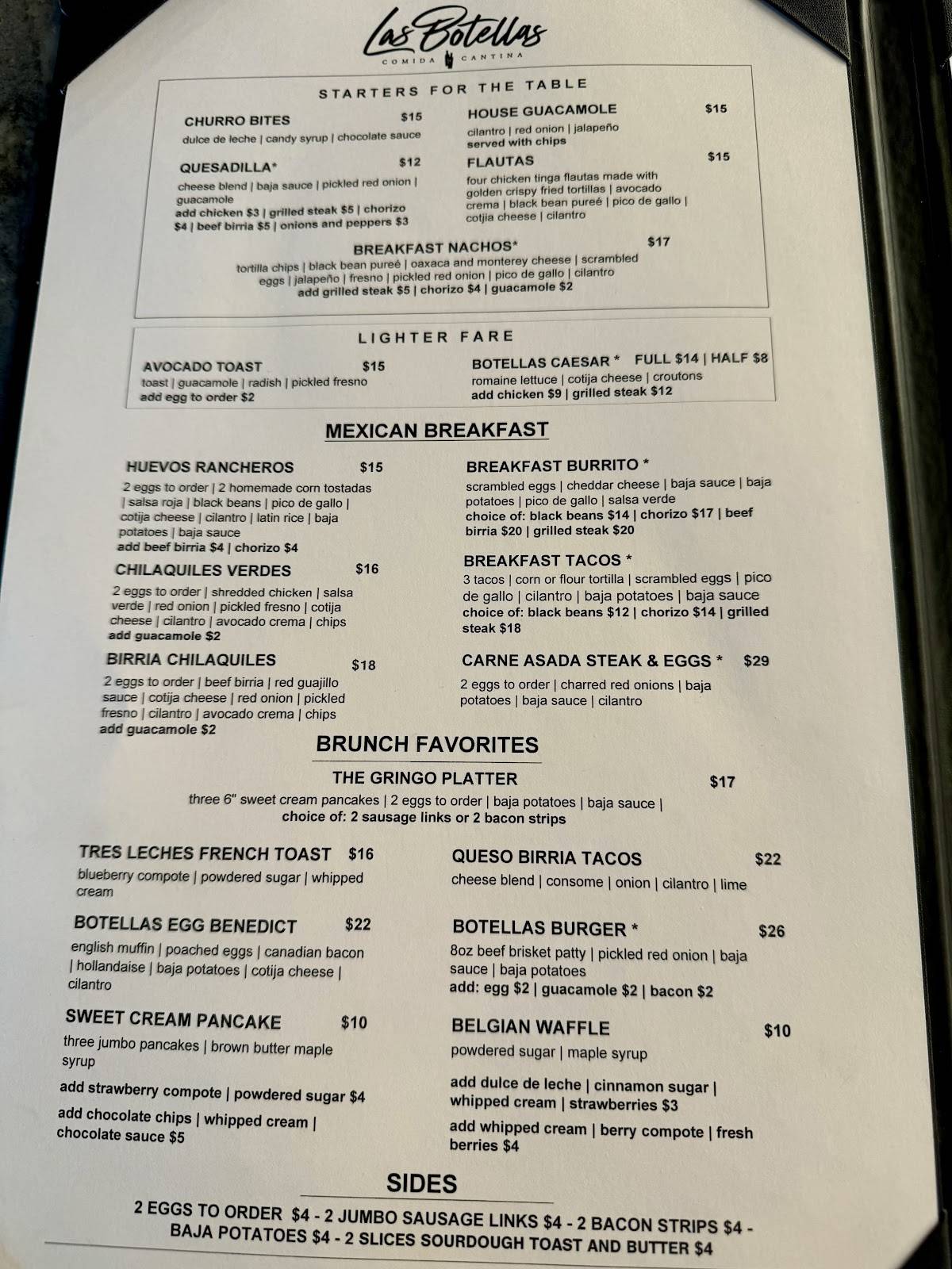 Menu at Las Botellas pub & bar, Riverton