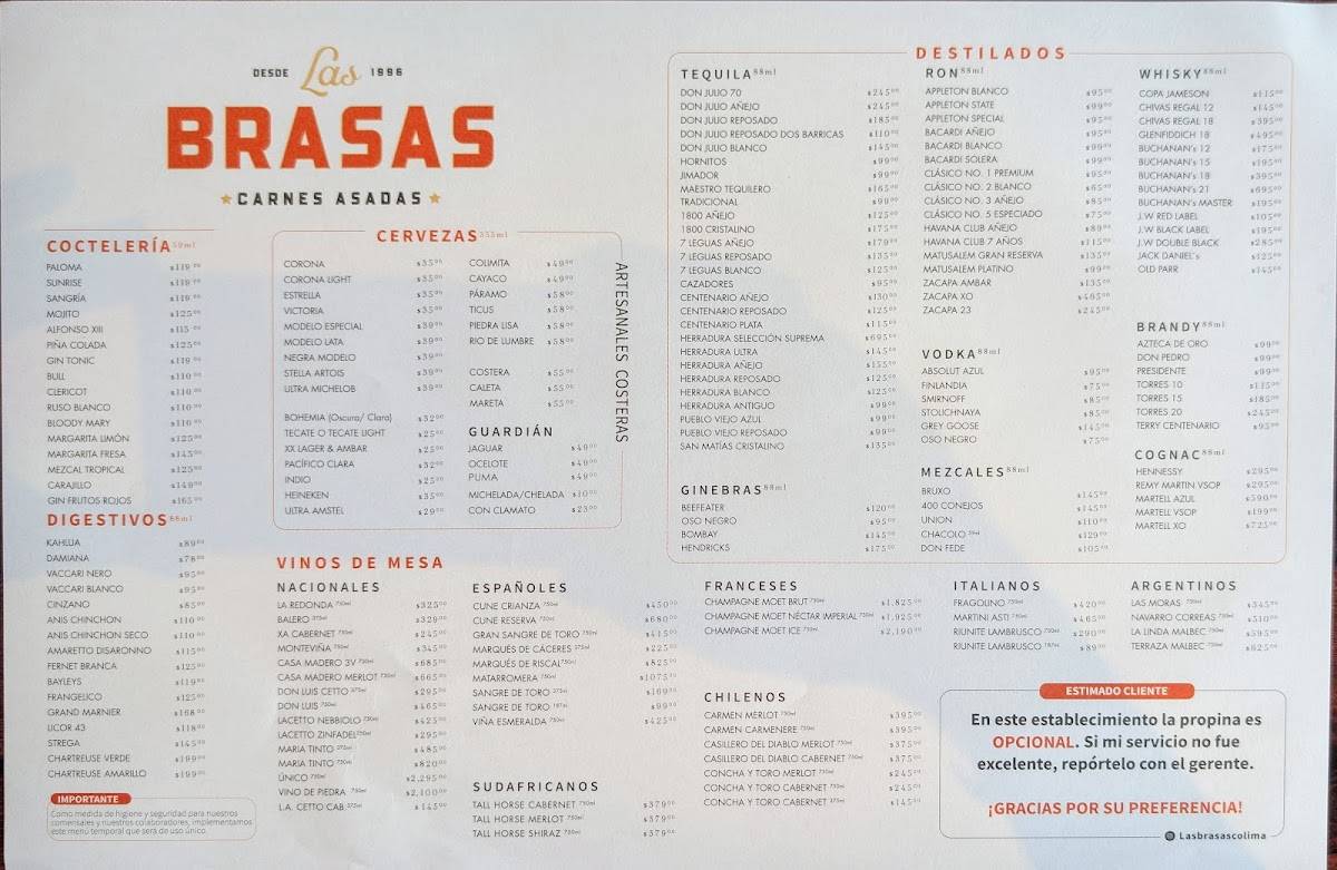 Carta de barbacoa Las Brasas, Colima