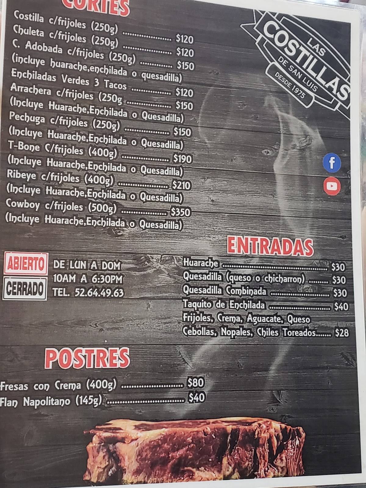 Carta del restaurante Las Costillas del San Luis, Ciudad del México ...
