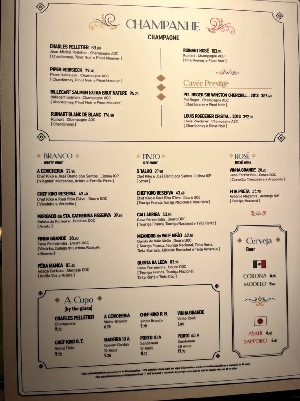 Menu em Las dos Manos by Chef Kiko restaurante, Lisboa