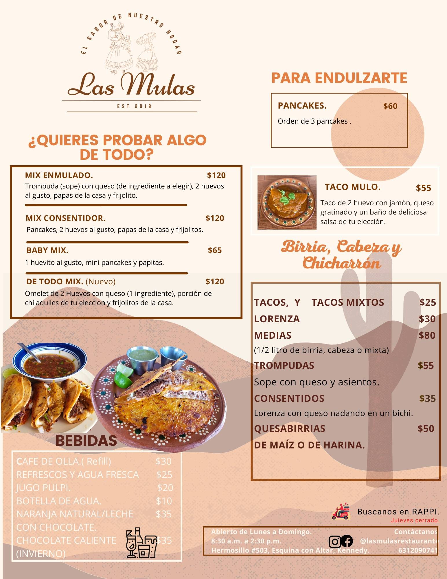 Menu at Las Mulas Restaurante, Nogales