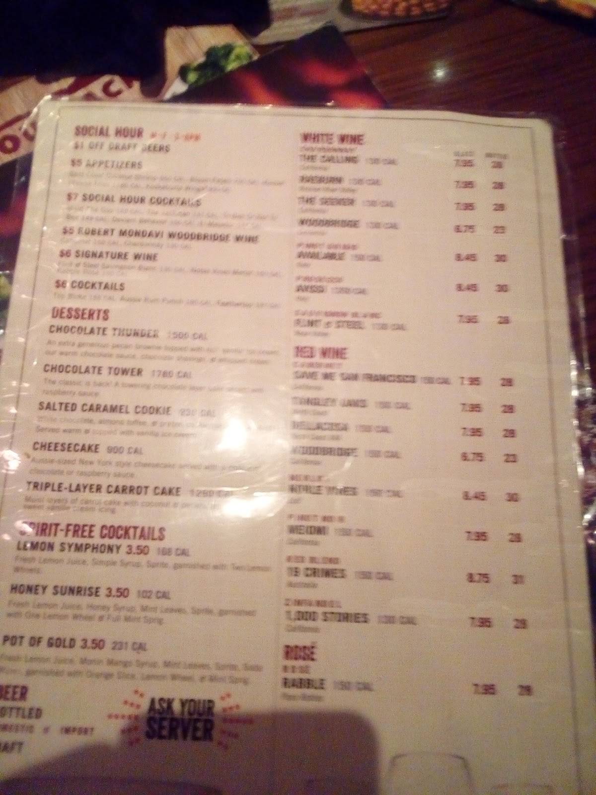 Menu at Outback Steakhouse, Las Vegas, 7380 S Las Vegas Blvd