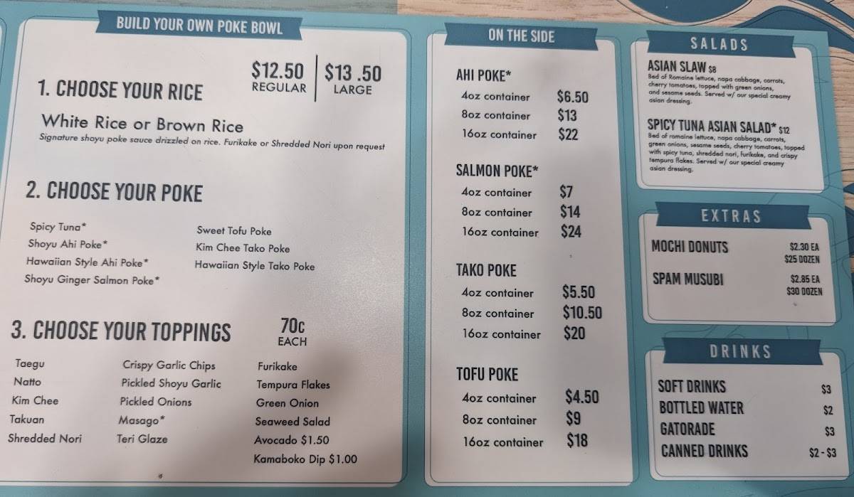 Menu at Paina Cafe, Las Vegas