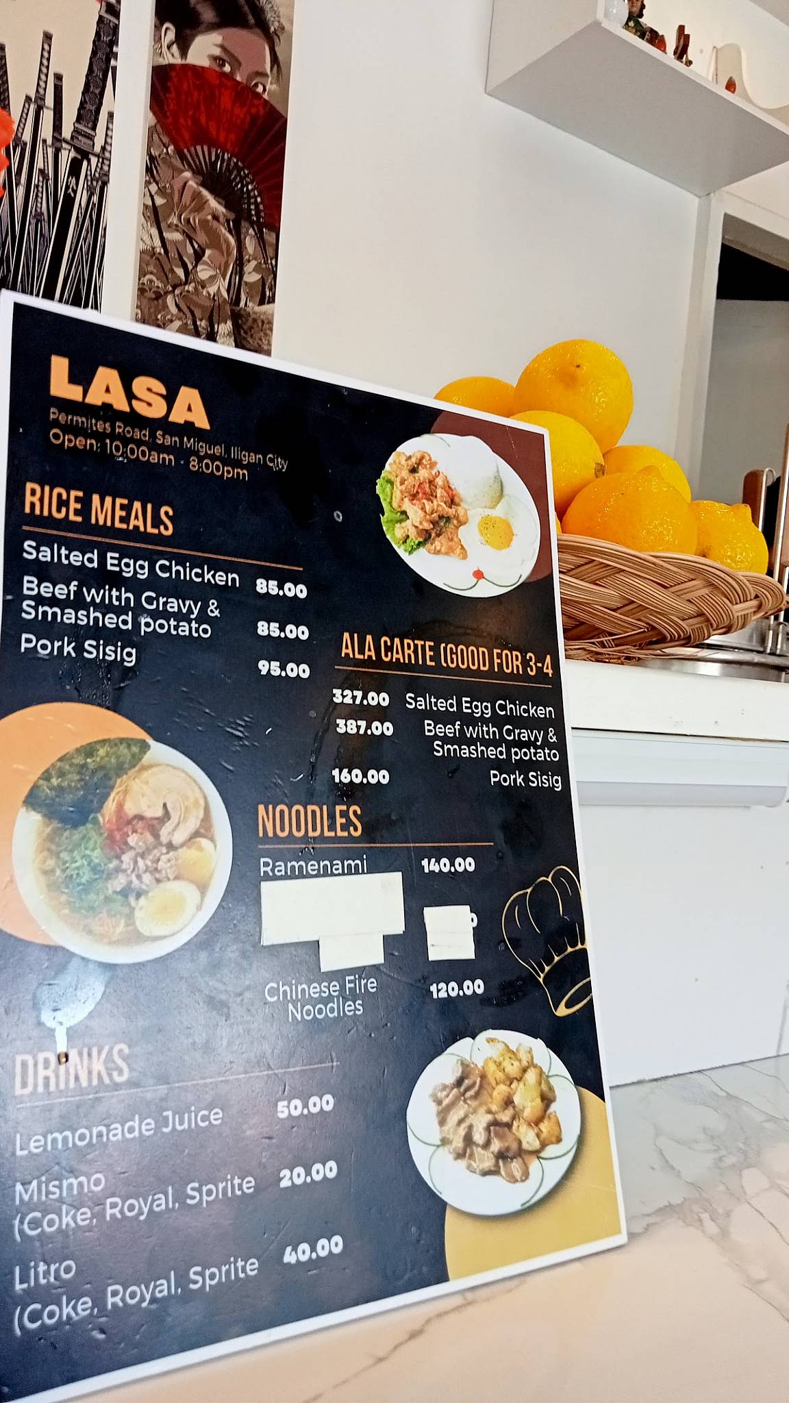 Menu at Lasa restaurant, Iligan City