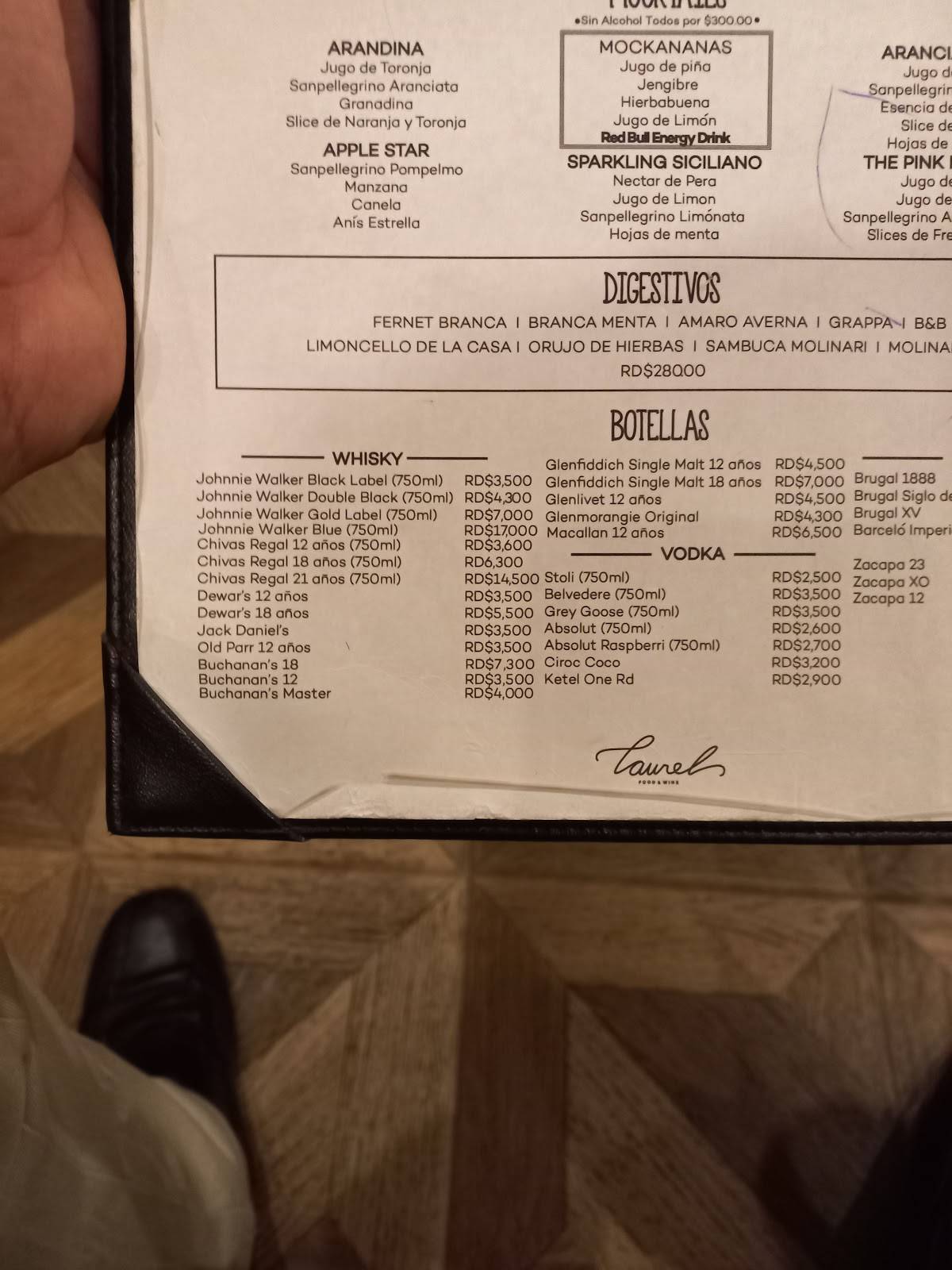 Carta del restaurante Laurel, Santo Domingo