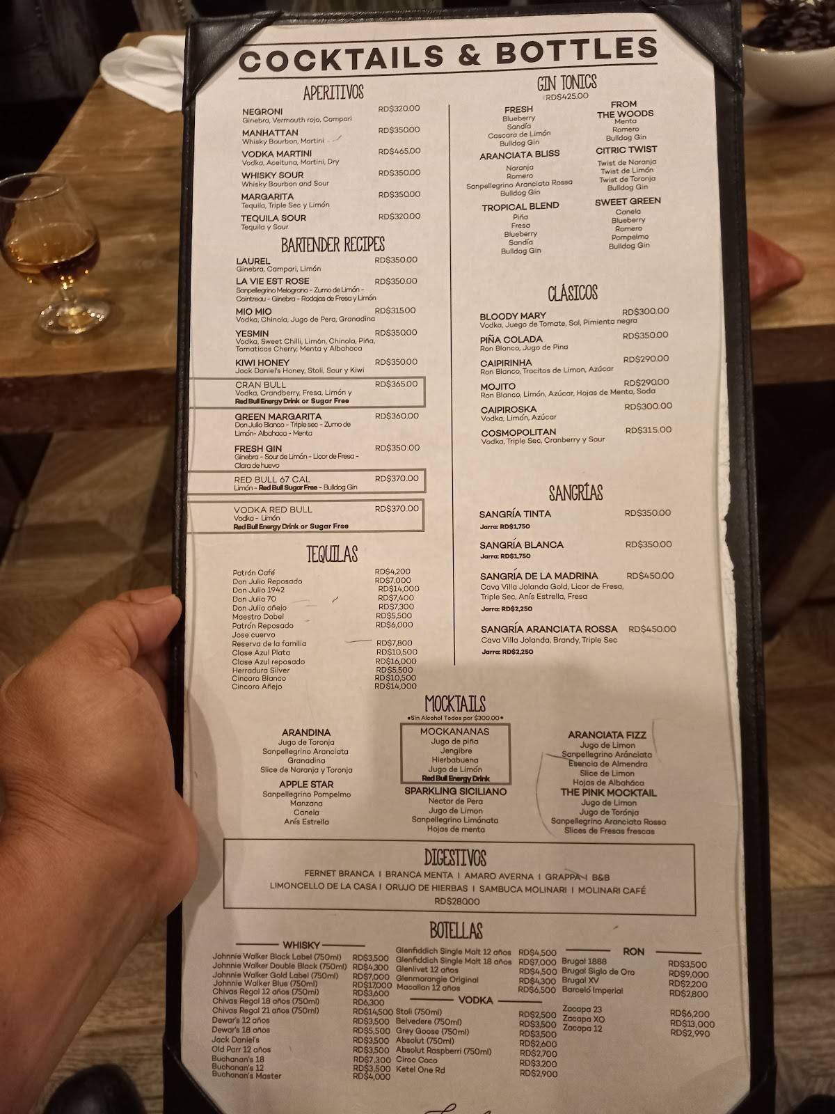 Carta del restaurante Laurel, Santo Domingo