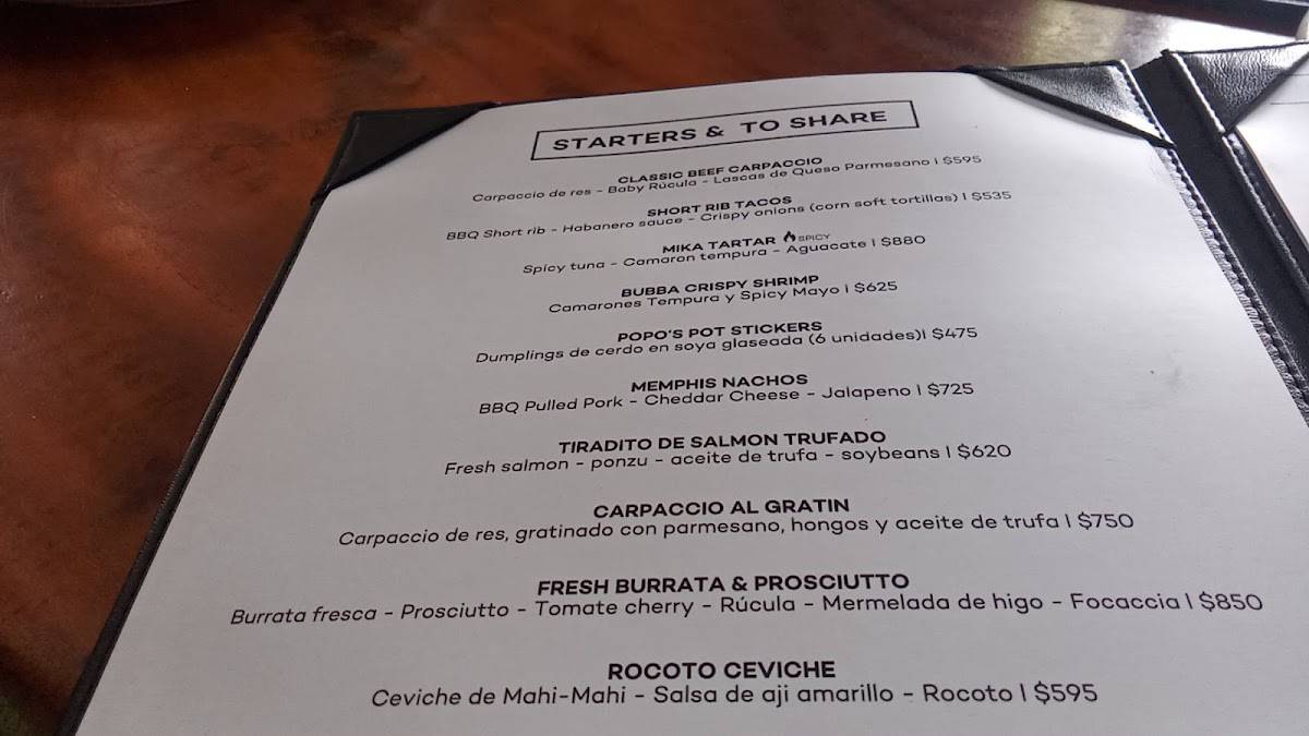 Carta del restaurante Laurel, Santo Domingo