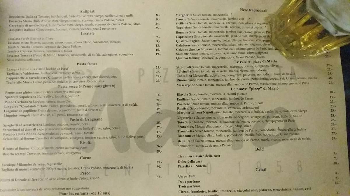 Speisekarte von Chez Mario, Lausanne