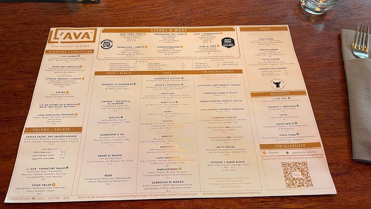 Speisekarte von L'ava Restaurant & More, Hanau