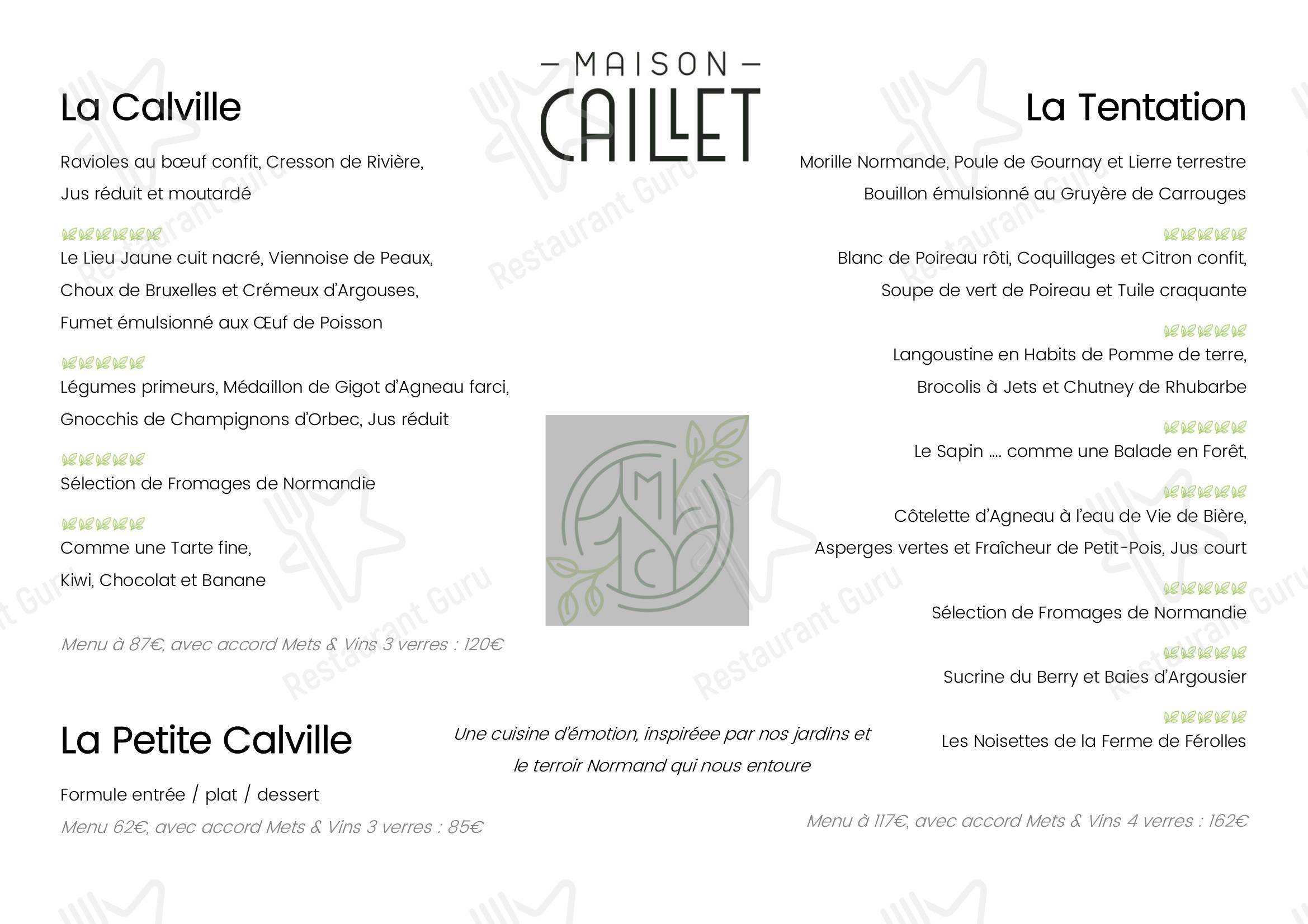 Menu au La Maison Caillet restaurant, Valmont, 22 Rue André Fiquet