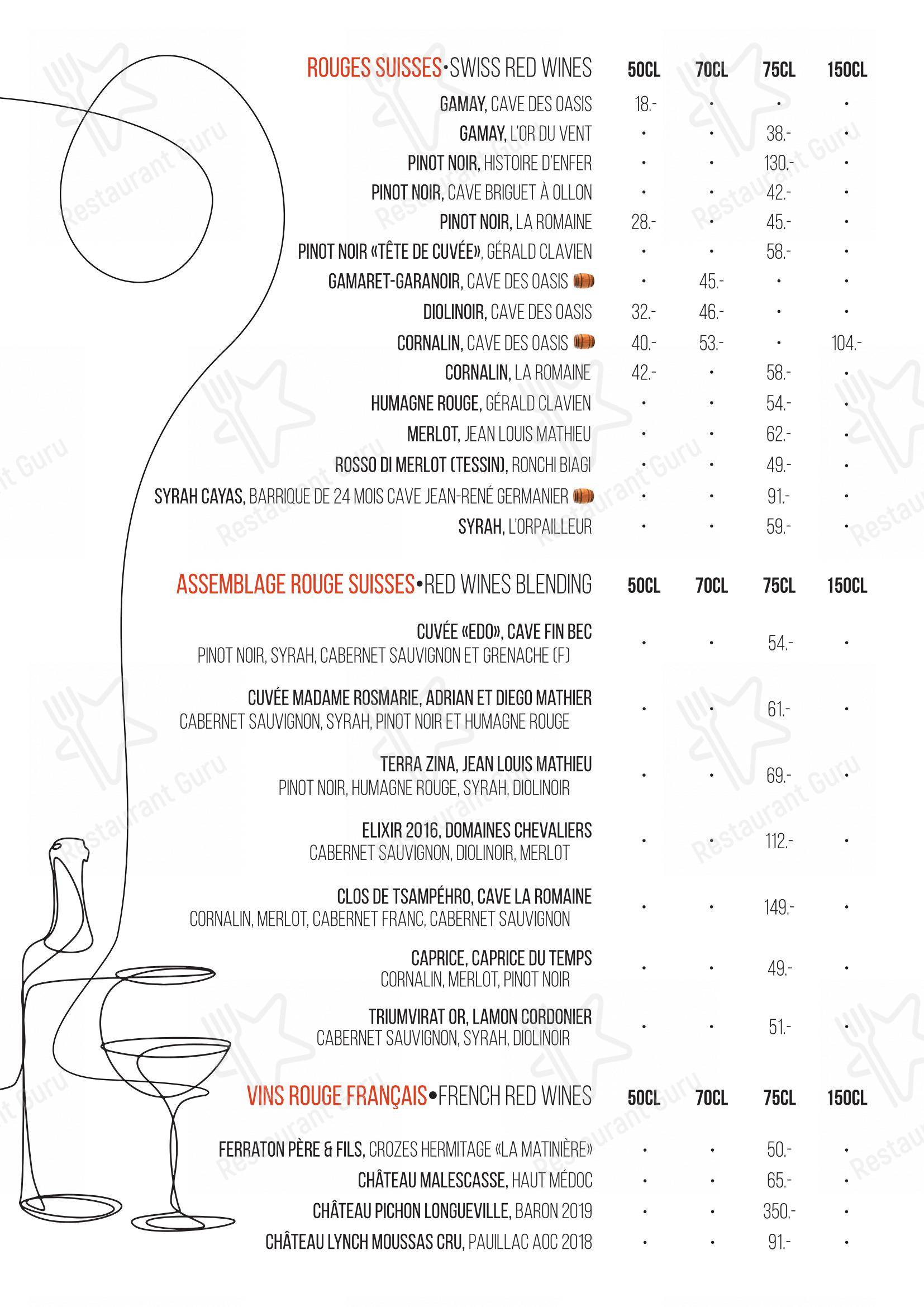 Menu at Le Bistro 14 Cors, Crans-Montana, Rte Cantonale Sierre-Montana 39