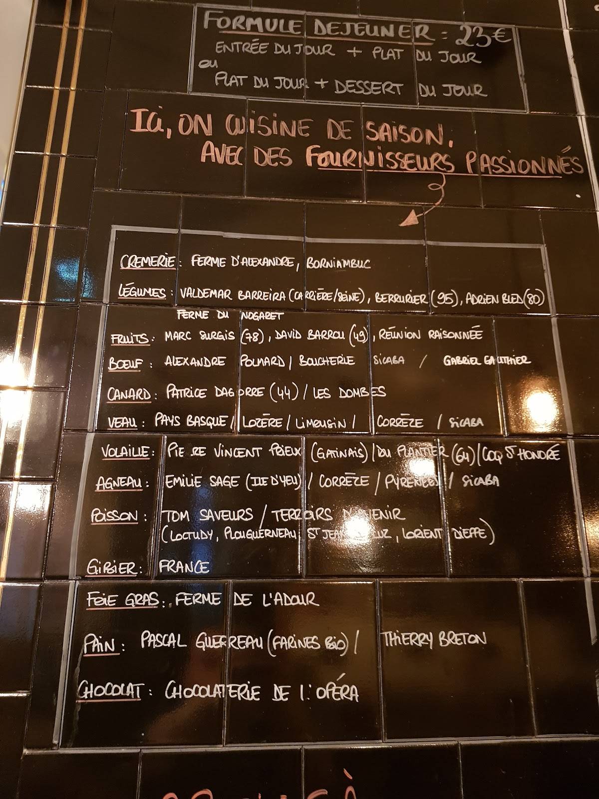 Menu at Le Bon Georges restaurant, Paris, 45 Rue Saint-Georges